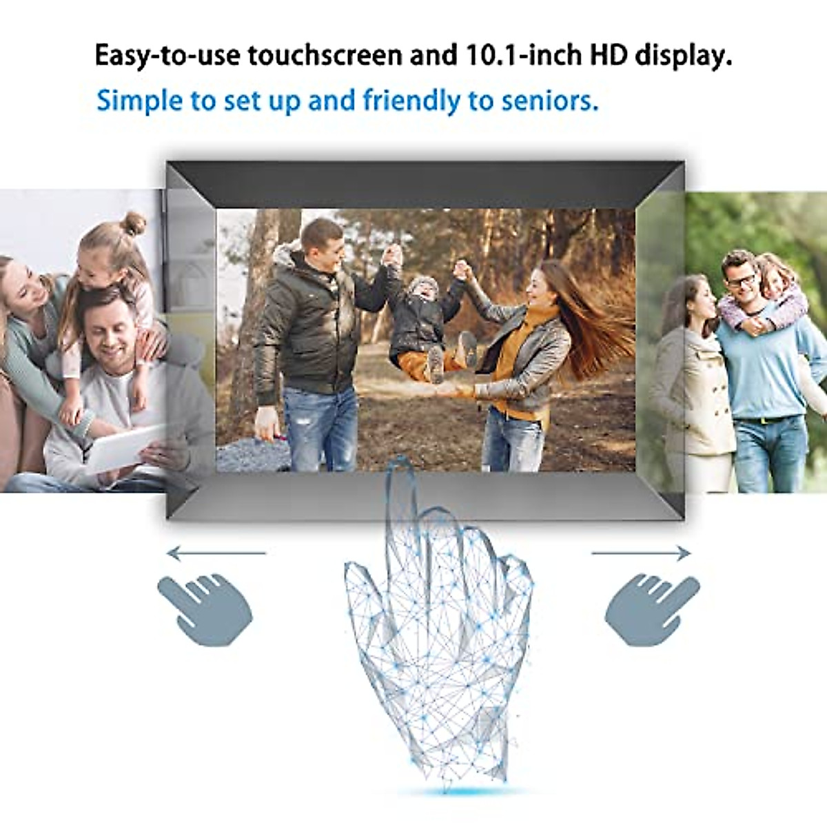 FRAMEO 10.1 Inch WiFi Digital Photo Frame with IPS Touch Screen HD Display, Easy to Send Picture and Video Remotely via APP from Anywhere, 16GB Large Storage, Auto Rotate, Slideshow, Wall Mountable