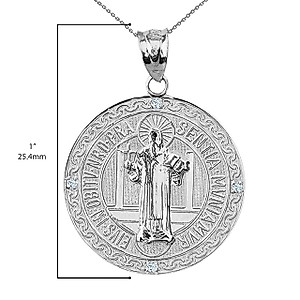 .925 Sterling Silver Cubic Zirconia St Benedict 3/4” Medal Pendant Necklace - 18”