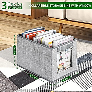 Homsorout Storage Bins with Lids, Clear Window Closet Storage Baskets, Foldable Storage Cubes Organizers with Handles, Closet Organizers and Storage Bins for Clothes, Toys, 6 Packs, Grey, Blended