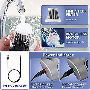 Saker Handheld Vacuum Cleaner Car - Wireless Mini, 3 in 1 Multifunctional Brushless Motor 12000PA High Power with USB,Portable Handheld Car Vacuum Cleaner for Keyboard Cleaning,Outdoor and Pet Hair