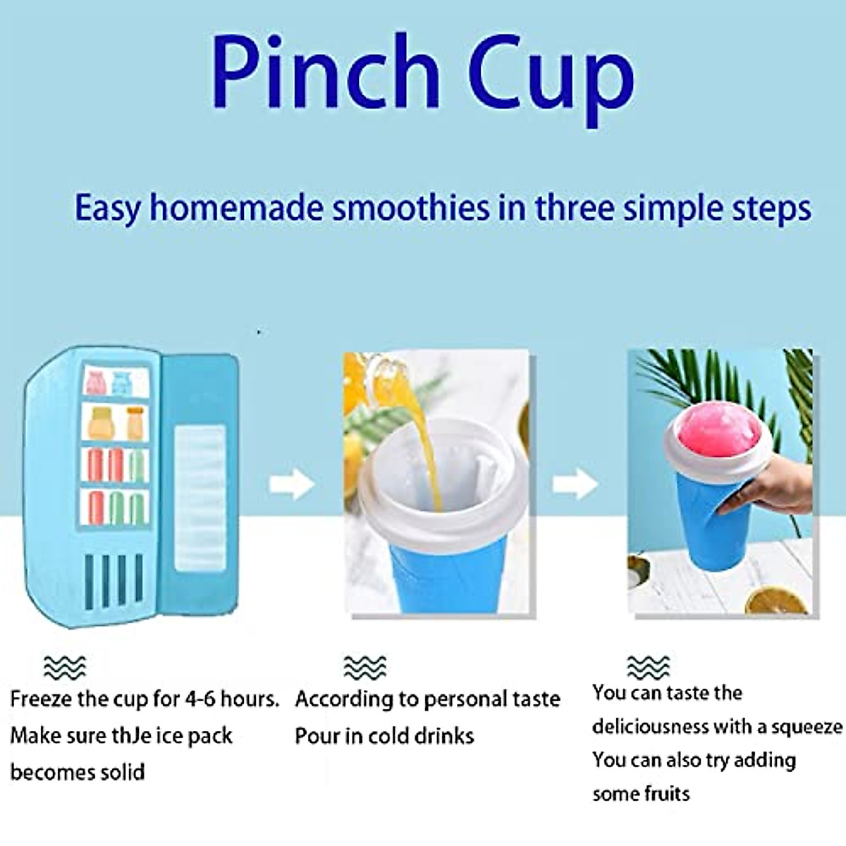Slushy Cup Slushie Maker Cup, Frozen Magic Smoothies Cup, Double Layers Silica Cup,Magic Quick Frozen Smoothies Cup，DIY Homemade Slushies,Magic Slushy Maker Squeeze Cup Portable for Milkshake… (Pink)