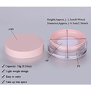 AKOAK Capacity 10 ml(0.33 oz) No Leaks Empty Reusable Plastic Loose Powder Compact Container DIY Makeup Powder Case with Sponge Powder Puff,Elasticated Net Sifter and Pink Threaded Screw Lid