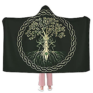 Christmas Yule Pagan Norse Wiccan Full Fleece Throw Cloak Wearable Blanket Flannel Fluffy Comforter Quilt Nursery Bedroom Bedding Decor Ornaments Queen King Size Plush Soft Cozy