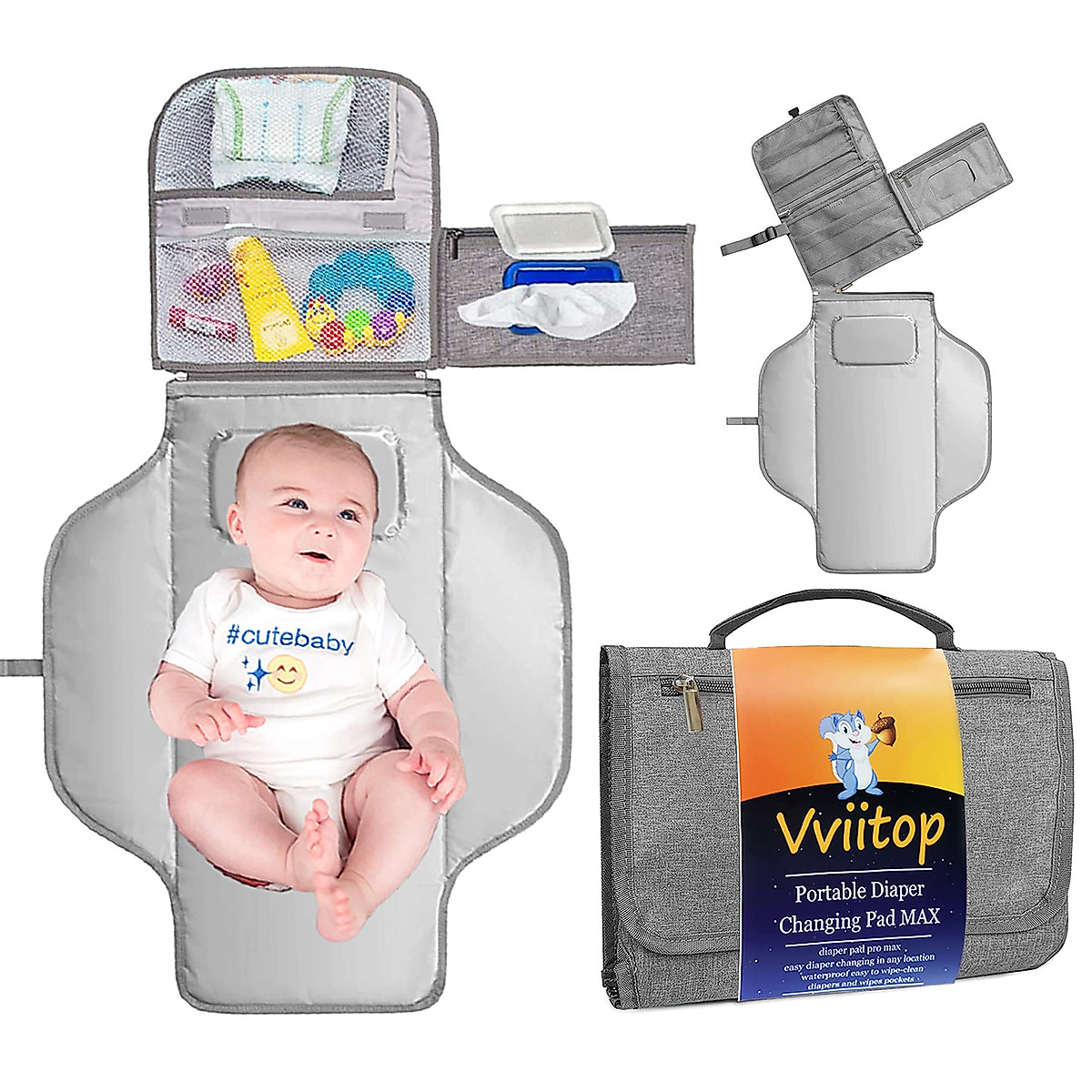 Portable Diaper Changing Pad, Detachable Travel Changing Pad for Baby with Wipes Pocket, Diaper Pad Changing Mat Clutch Bag for Newborn Boys & Girls