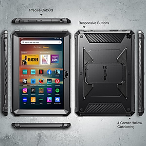 Fintie Case for Amazon Fire HD 8 & Fire HD 8 Plus Tablet (12th Generation, 2024/2022 Release) -[Tuatara] Rugged Unibody Hybrid Bumper Shockproof Kickstand Cover with Built-in Screen Protector, Black