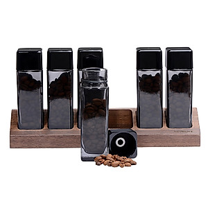 Normcore 6 Tubes Single Dose Espresso Bean Cellars, Coffee Beans Storage Tube Vial Vault with One-Way Exhaust Valve, Smoke Glass Coffee Bean Capsules With Genuine American Walnut Display Stand