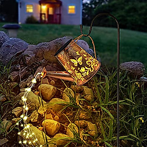 Solar Outdoor Lights-Solar Garden Lights, Upgraded Solar Watering Can with Twinkling Cascading String Lights & Shepherd Hook, Garden Decor Waterproof for Patio Lawn Yards Backyard Pathway Decoration