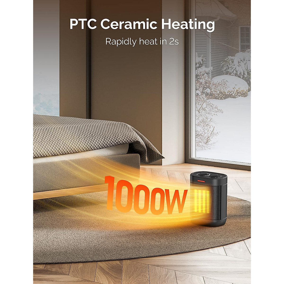 1000W Small Space Heaters for Indoor Use, PTC Ceramic Personal Heater with Overheating & Tip-Over Protection, Quiet Heating for Desktop Office Home