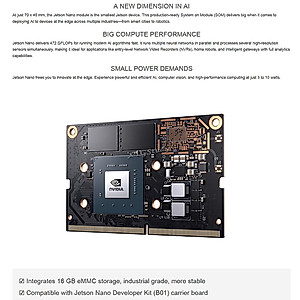Jetson Nano Module B01 Small Production-ready AI System SOM with 16GB EMMC Embedded IoT Applications for Series Entry-level Network Video Recorder Home Robot Computer etc@XYGStudy (Jetson Nano Module)