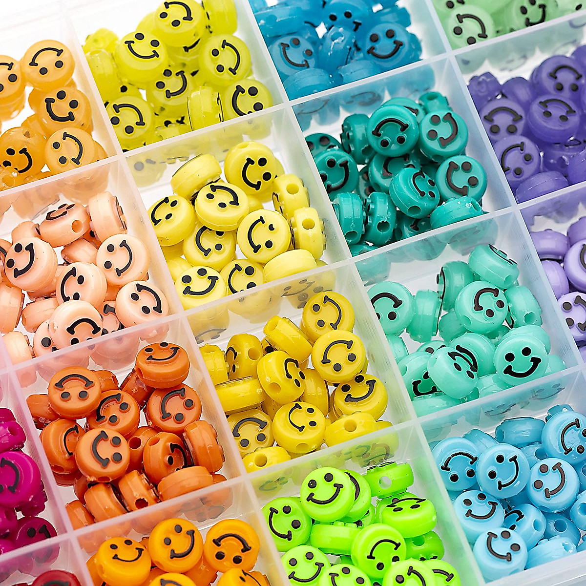 480 Pcs 14 Colors Acrylic Smiley Face Beads for Jewelry Bracelet Earring Necklace Craft Mobile Phone Pendant Making Kit (Multicolor)