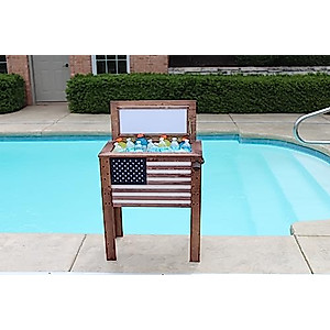 Wooden Patio Beverage Cooler for Porch, Deck or Patio - American Flag Design - 57 Qt - Backyard Expressions