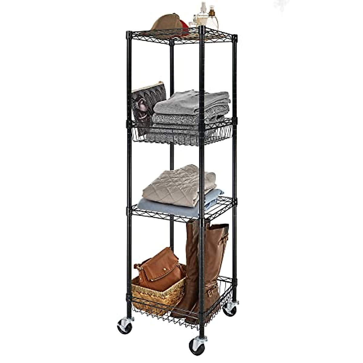 SONOTA 4 Shelf Steel Wire Shelving Tower with Caster 16" Dx16 Wx57.4 H (Color : Black)