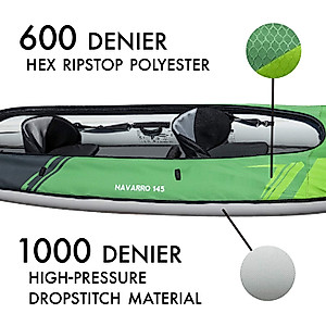 AQUAGLIDE Navarro 145 Convertible Inflatable Kayak with Drop Stitch Floor - 1-3 Person Touring Kayak Without Cover , Green