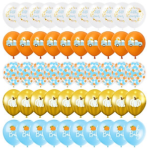 50 PCS Winter Little Pumpkin Party Balloons Baby Shower Balloons Maple Leaf Pumpkin Truck Gold Confetti Balloons for Birthday Little Pumpkin Baby Shower Wedding Christmas Party Decor