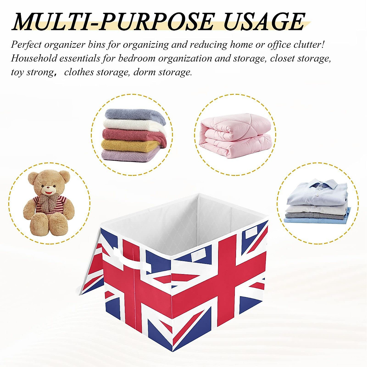 ALAZA British Flag Patriotic Storage Baskets Collapsible Storage Bins with Lids,Foldable Storage Boxes Clothes Baskets for Organizing Bedroom,Toys,16.5x12.6x11.8 Inch