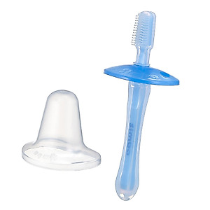 Simba Soft Bristle Silicone Baby Toothbrush with Milk Residue/Fur Scrubber. (Blue)