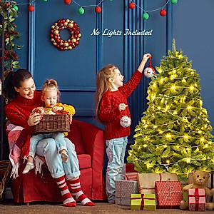 Goplus 7.5ft Unlit Artificial Christmas Tree, Premium Hinged Fir Tree, Easy Assembly with Metal Stand, Xmas Décor for Indoor and Outdoor (7.5ft)