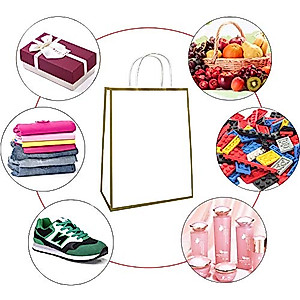 KEYYOOMY 12 Pieces Gift Paper Bags (5.9 x 8.2 x 3.1 in), White Gold Kraft Favor Bags with Handles for Birthday, Gift, Wedding and Party Celebrations