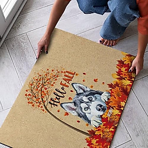 NeeQu Personalized Hello Fall Maple Leaves Door Mat Havanese Dog Autumn Decoration Doormat Home Entrance Way Floor Mat 23.6x35.4 Inch