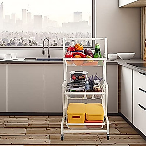 UPGLOW 3-Tier Metal Rolling Utility Cart, Adjustable Kitchen Storage Cart with Removable Mesh Baskets, Storage Trolley with Handle and Lockable Wheels for Kitchen, Bathroom, Office, Coffee Bar