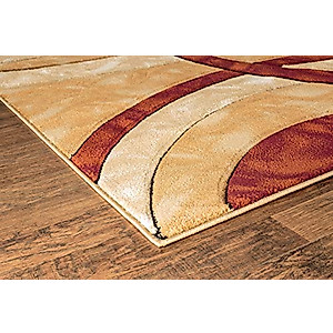 GLORY RUGS Area Rug Modern 8x10 Dark red Circles Geometry Soft Hand Carved Contemporary Floor Carpet Fluffy Texture for Indoor Living Dining Room and Bedroom Area
