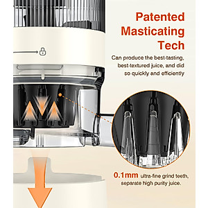 Cold Press Juicer, Updated Masticating Juicer Machines with 5" Feeding Chute Fit Whole Fruits &Vegetables, 99.6% Juice Purity, Streamlined Parts Easier to Clean/1.5L Capacity/2 Cups Included