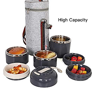 HOMESPON Cute Lunch Box Insulated Lunch Bag Bento Box Food Container Storage Boxes With Spoon For Adults Office Camping (3 Tiers(grey)) …