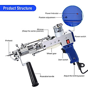 Cut Pile Rug Tufting Gun, Electric Carpet Weaving Flocking Machine Handheld Knitting Rug Gun Machine Starter Kit 100V-240V 7-19mm
