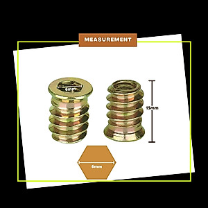 50 Pieces Threaded Wood Inserts, 1/4"-20 x 15mm Furniture Screws in Nut Threaded Inserts with Hex Socket, Zinc Plated - for Wooden Furnitures, Products, and Model, One Allen Wrench Included