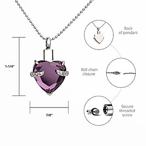 Perfect Memorials Hold My Heart Amethyst Cremation Jewelry - Beautiful Pendant for Loved One/Memorial Urn Necklace for 1 Cu/in of Adult Human Ashes, Lock of Hair, & More/Keep Them Close to Your Heart