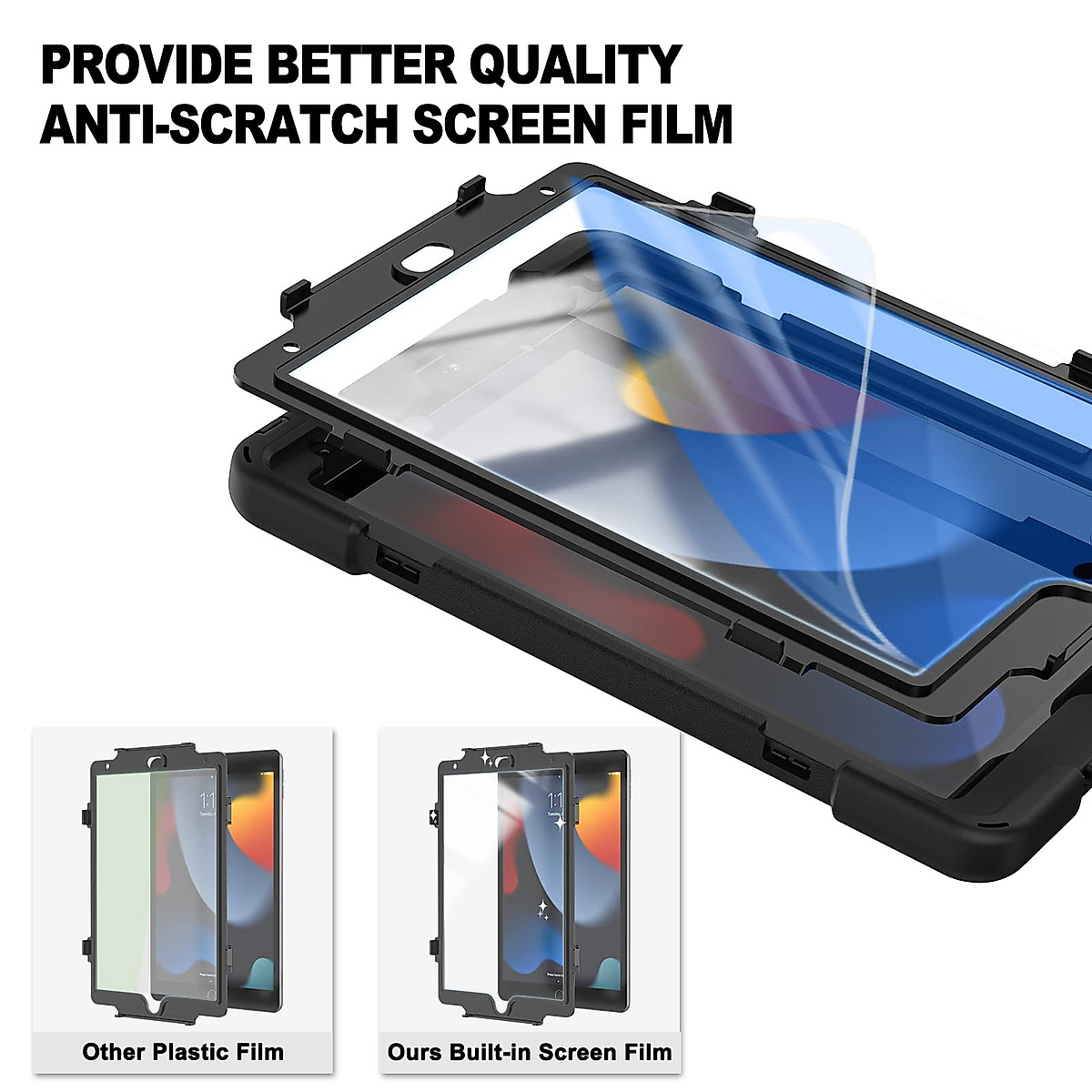 BRAECN for iPad 9th/8th/7th Generation Case, iPad 10.2 2021/2020/2019 Case with Built in Screen Protector, Hand Strap, Swiveling Stand, Carrying Strap, Heavy Duty Rugged Case for iPad 10.2 Inch