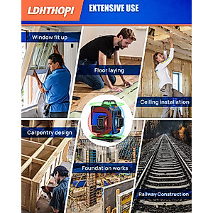 LDHTHOPI 4D 200FT Laser Level, Red/Green/Blue 3 Color laser level 360 self leveling, 16 Cross Line Laser with 2 Rechargeable Batteries for Ceiling, Floor, Construction and Picture Hanging