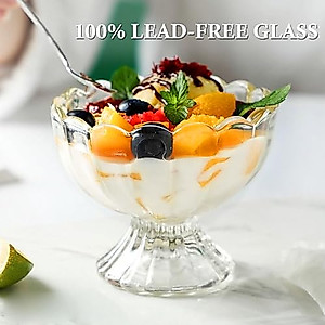 6 Pack Glass Dessert Cups with Spoons, Hlukana 5 oz Ice Cream Cups, Small Cute Dessert Bowls, Ice Cream Bowls for Birthday Party, Sundae Bar, Perfect for Dessert, Sundae, Fruit, Salad, Snack, Cocktail