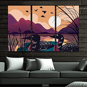 3 Panels Loon Bird Canvas Print Painting Modern Canvas Wall Art Oil Painting for Wall Decor and Home Decoration Artwork Framed Ready to Hang