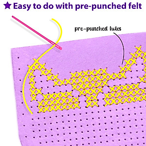 KRAFUN Beginner My First Cross Stitch Kit for Kids Arts & Crafts, 6 Easy Projects of Felt Keyring, Bag, Pillow Craft, Instructions, Gift for Girls and Boys, Learn DIY Crafting, Embroidery