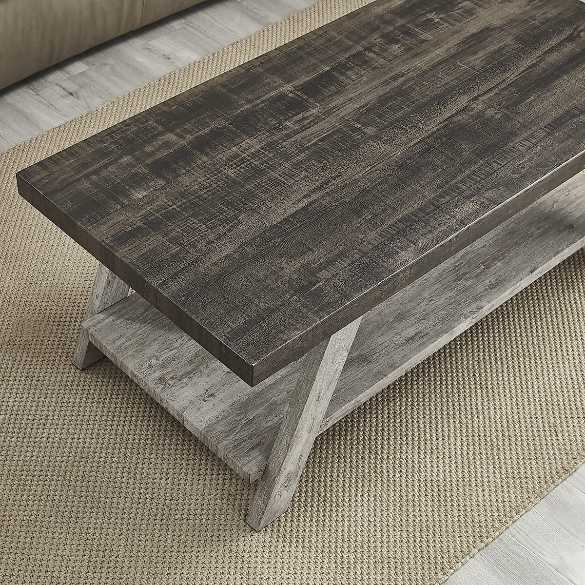 Roundhill Furniture Athens Contemporary Wood Shelf Coffee Table, Weathered Walnut and Gray