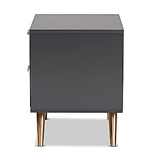 Baxton Studio Kelson Nightstand, Dark Grey/Gold