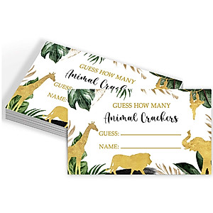Yuzioey Guess How Many Animal Crackers Guessing Game, 50 Cards and Matching Standing Sign, Safari Jungle Animal Baby Shower Game Cards