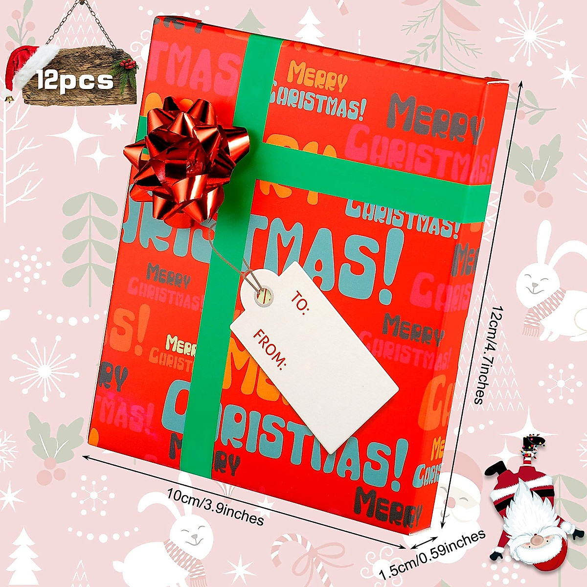 12 Pieces Christmas Gift Card Holder Boxes Set, Small Boxes for Christmas Presents with 12 Pieces Red Wrapping Bows,Colorful Christmas Boxes for Christmas Day Holidays Kids