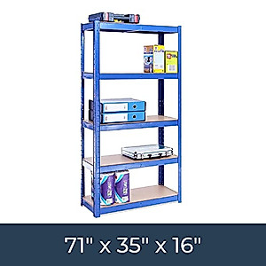 Garage Shelving Units - 71" H x 35" L x 16" W - Heavy Duty Racking - Shelves for Storage -1 Bay - Blue - 5 Tier - 2000LB Capacity (400LB Per Shelf) - Workshop, Shed, Office - 5 Year Warranty