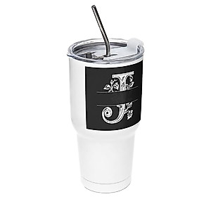 Monogram J Initial Name 30 oz Tumbler with Lid, Stainless Steel Travel Coffee Mug Water Bottle