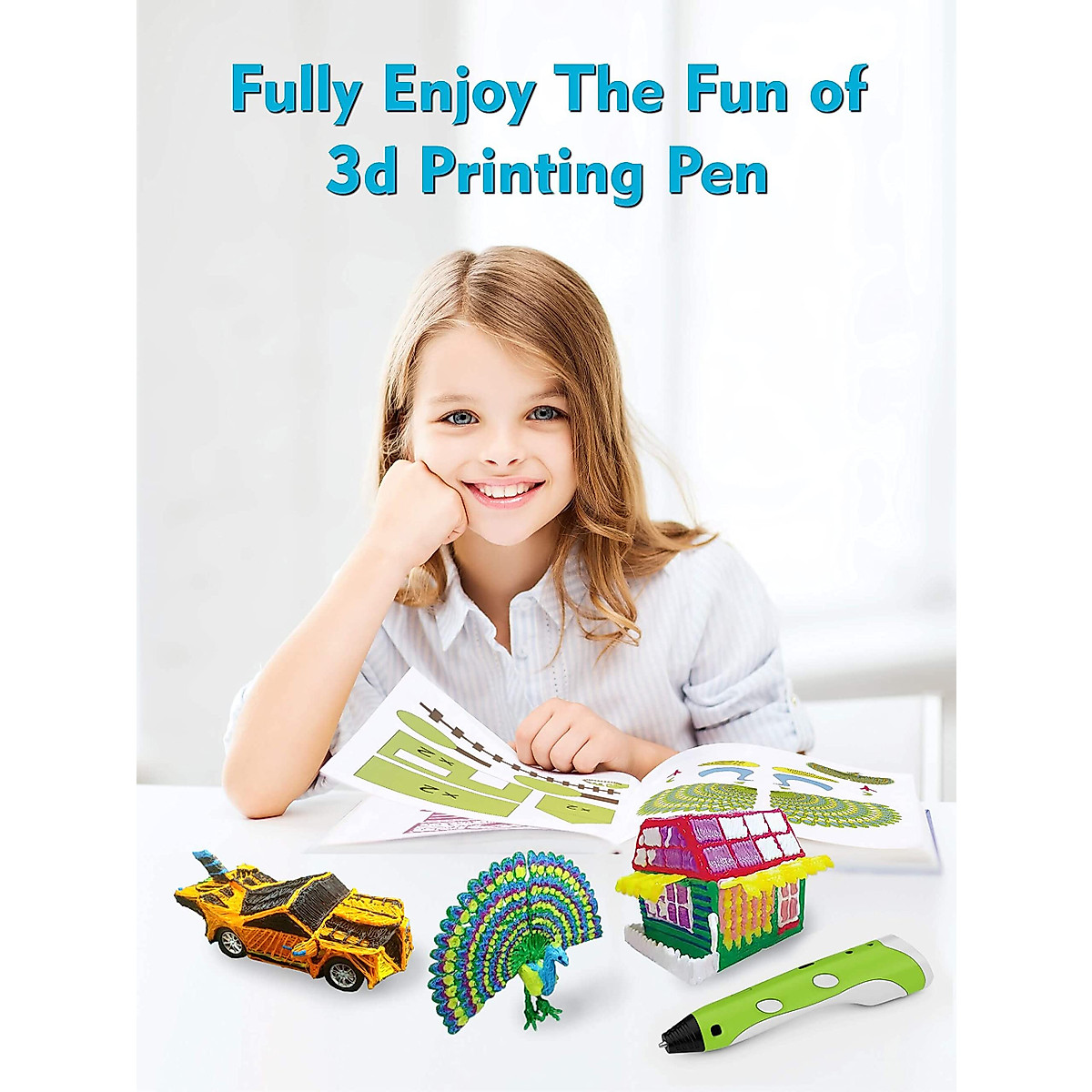 RIEOS 3D Printing Drawing Book, Reusable Colorful 40 Patterns Thick Paper Template with a Clear Plate, 3D Pen Painting Graffiti Template for Kids DIY Gifts