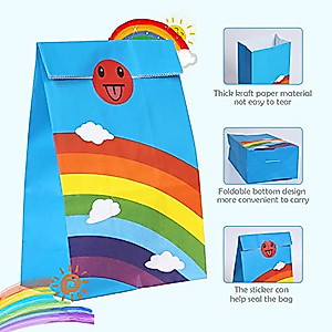 Florskoye Party Favor Bags 24 Pieces Goodie Bags, Rainbow Wrapped Candy Treat Bags Paper Gift Bags with 24 Pcs Stickers for Kids Birthday, Baby Shower, Christmas, Wedding, Party Suppliers (Rainbow)