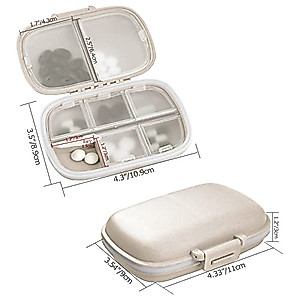 1Pack Travel Pill Organizer, 8 Compartments Portable Pill Case, Small Pill Box for Pocket Purse Portable Medicine Vitamin Container Beige