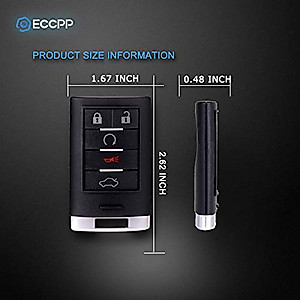ECCPP 1x Replacement for Uncut Keyless Entry Remote Control Car Key Fob Shell Case for 05-14 Cadillac CTS/STS
