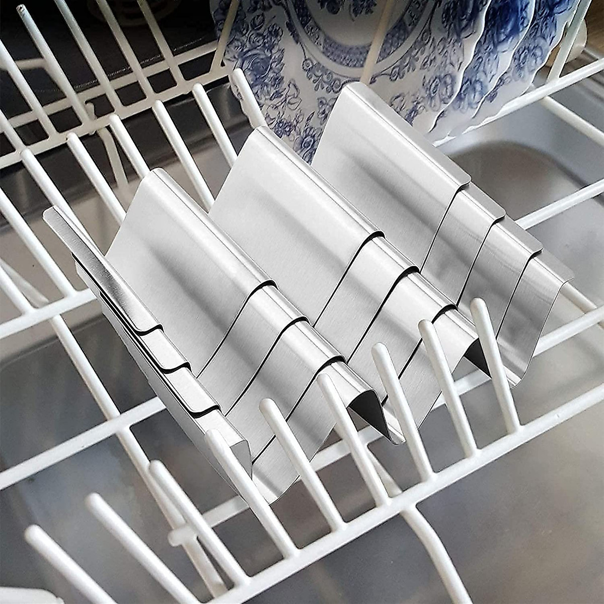 RHBLME 6 Pack Taco Holders, Stainless Steel Taco Tray with Handle, Stylish Taco Shell Holders for 3 Tacos, Use as a Taco Rack to fill Tacos with Ease - Safe for Dishwasher, Oven and Grill