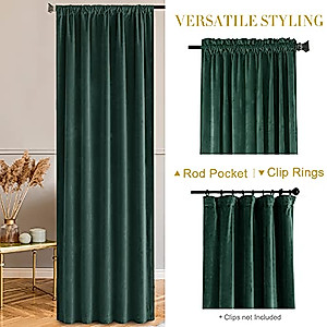 jinchan Velvet Blackout Curtains for Living Room, Thermal Insulated Luxury Drapes for Bedroom 108 Inch Long, Room Darkening Window Treatments Rod Pocket 1 Panel, Emerald Green