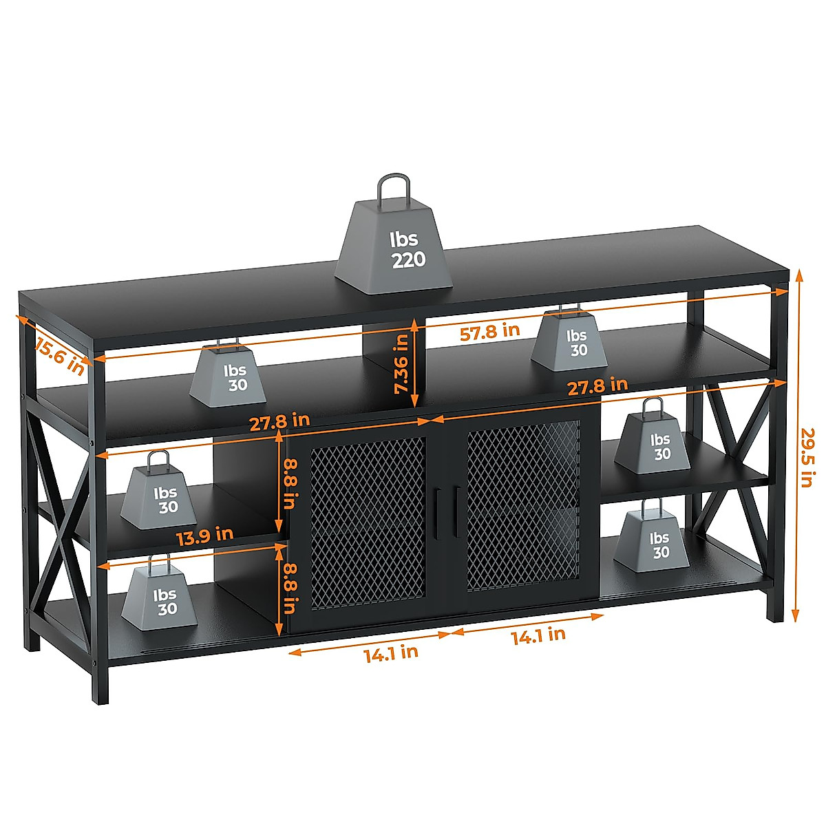 GreenForest TV Stand for 65 Inch TV, LED Lights Entertainment Center with Grid Cabinets for Living Room, 58 inch Television Stands TV Cabinet with 21 Dynamic RGB Modes, Black