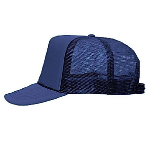 OTTO Polyester Foam Front 5 Panel High Crown Mesh Back Trucker Hat - Navy