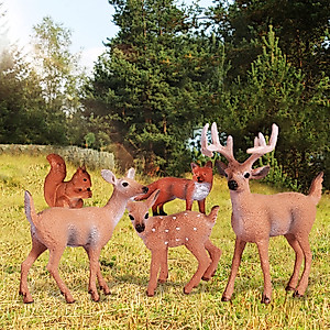 35 Pcs Woodland Animals Figures Model Trees Kit 5 Pcs Forest Animal Toys 30 Pcs 1.18-6.30 Inch Mixed Miniature Trees Miniature Cake Toppers Kids Birthday Christmas Village Accessories (Deer Style)